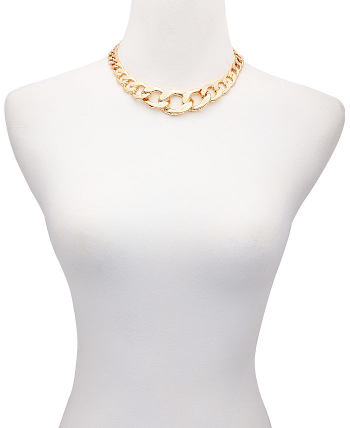 GUESS Gold-Tone Logo-Detail Graduated Chunky Curb Chain Statement ...