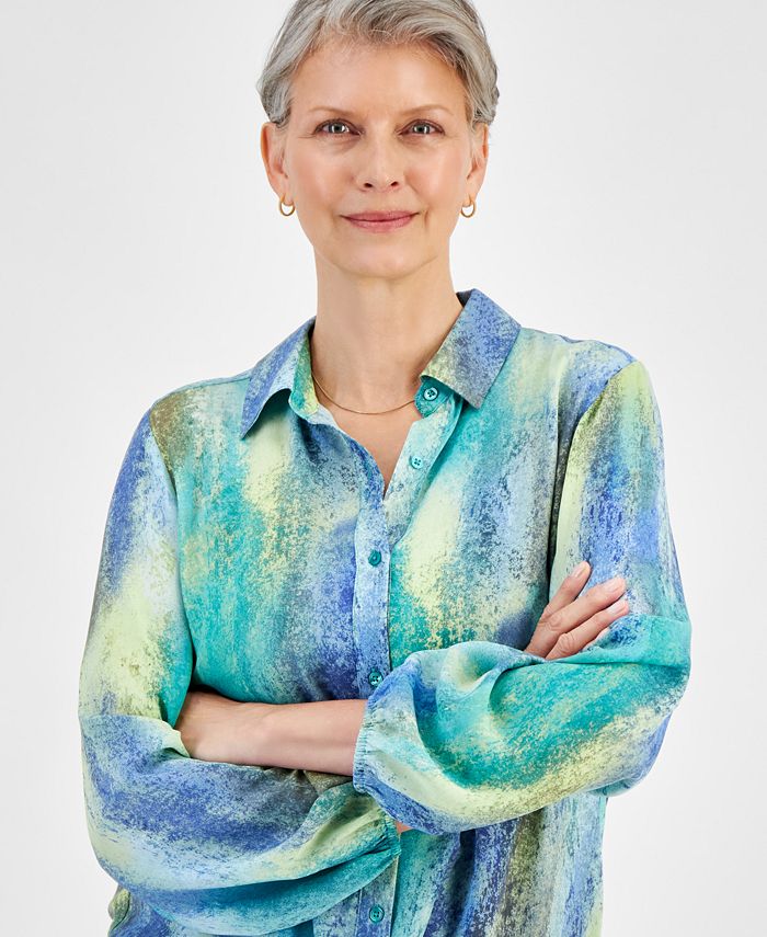 JM Collection Petite Dye Dreams Tie-Front Shirt, Created for Macy's ...