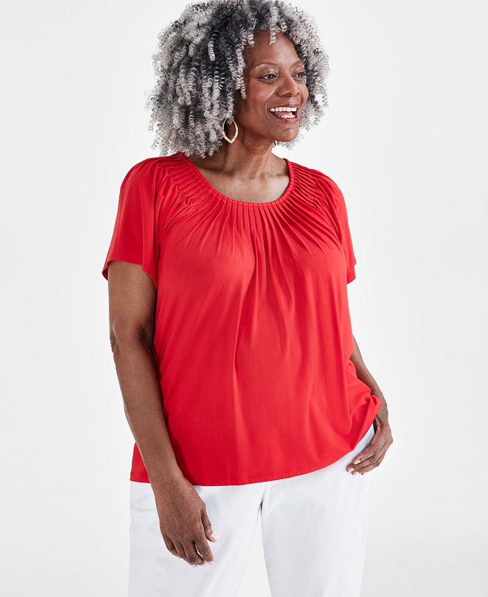 Style & Co Plus Size Pleat-Neck Top, Created for Macy's - Macy's