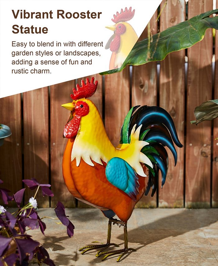 Glitzhome Metal Vibrant Standing Rooster Garden Statue - Macy's