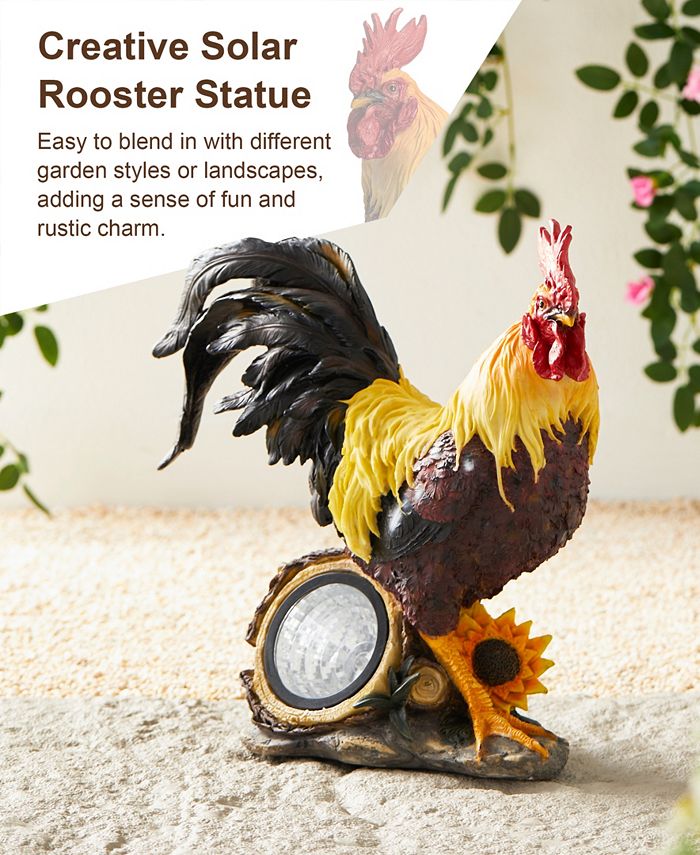 Glitzhome Resin Solar Powered Vibrant Rooster Garden Statue - Macy's