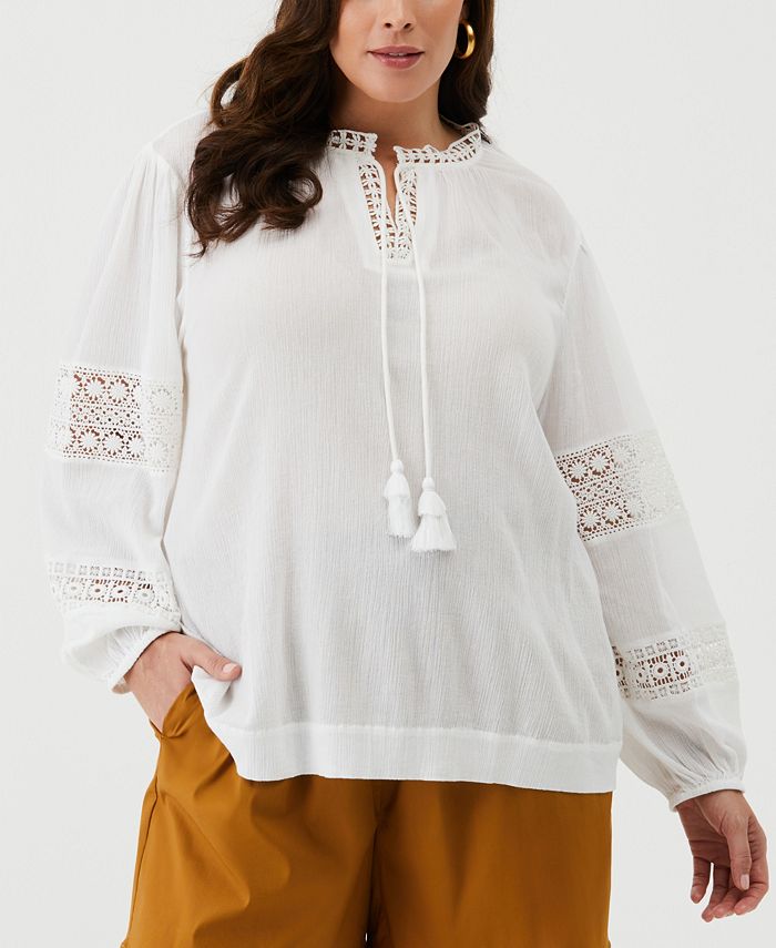ELLA Rafaella Plus Size Embroidered Puff Long Sleeve Blouse - Macy's