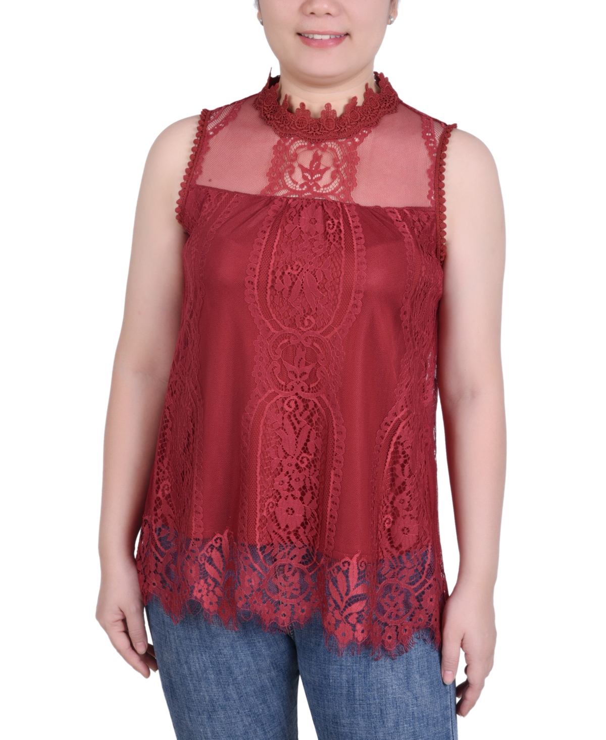 Click here for Ny Collection Mock-Neck Lace Top - Rose Wood prices