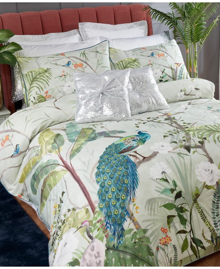 By Caprice Home 100% Cotton Peacock Garden Print Duvet Cover Set With ...