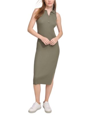 Calvin Klein Jeans Women's Sleeveless Ribbed Polo Midi Dress - Macy's
