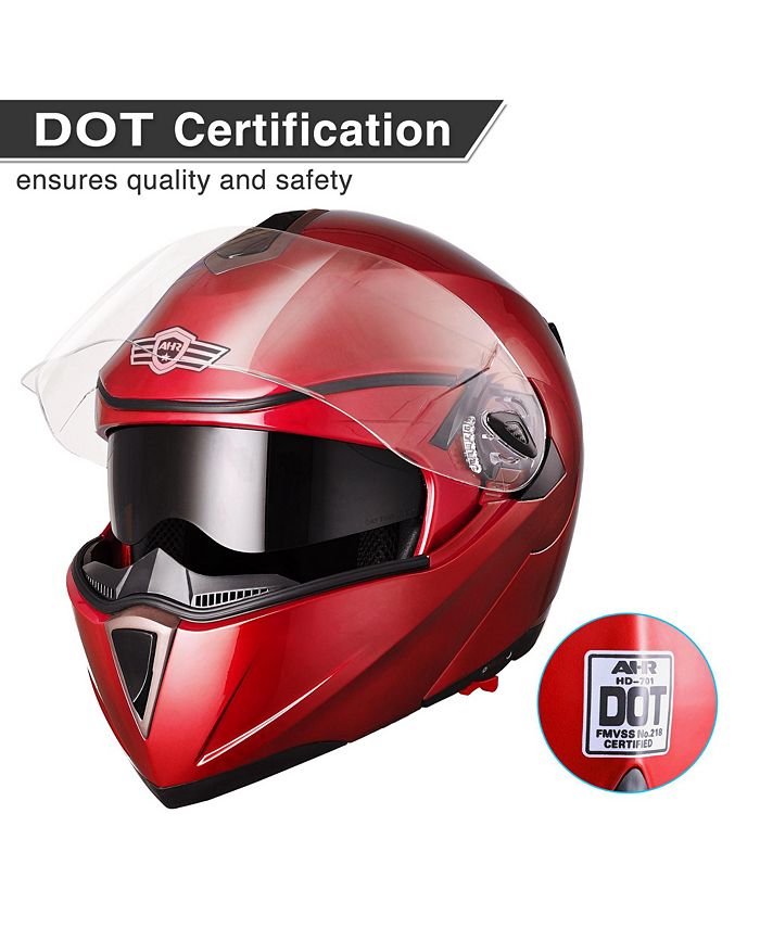 AHR RUN-M Full Face Flip up Modular Motorcycle Helmet DOT Approved Dual ...