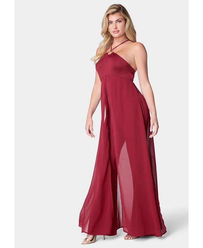 Bebe Women's Overlay Halter Jumpsuit - Macy's