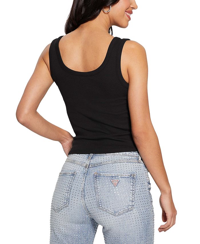 GUESS Women's Ribbed Triangle-Bling Tank Top - Macy's