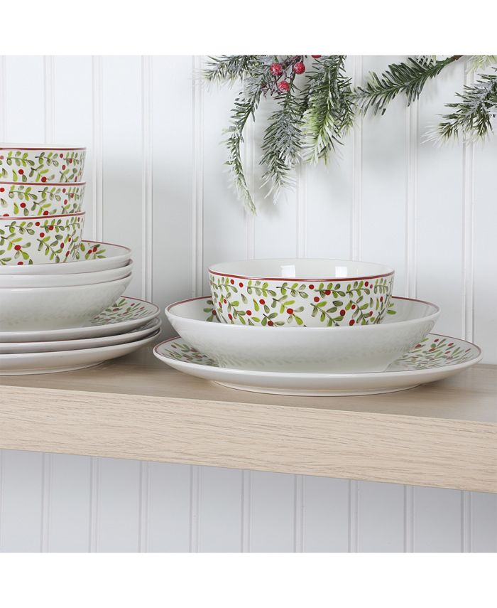 Gibson Home Tree Festival 12 Piece Double Bowl Dinnerware Set, Service ...