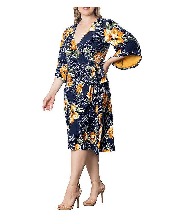 Kiyonna Plus Size Gemini Wrap Dress with Contrast Lined Sleeves - Macy's