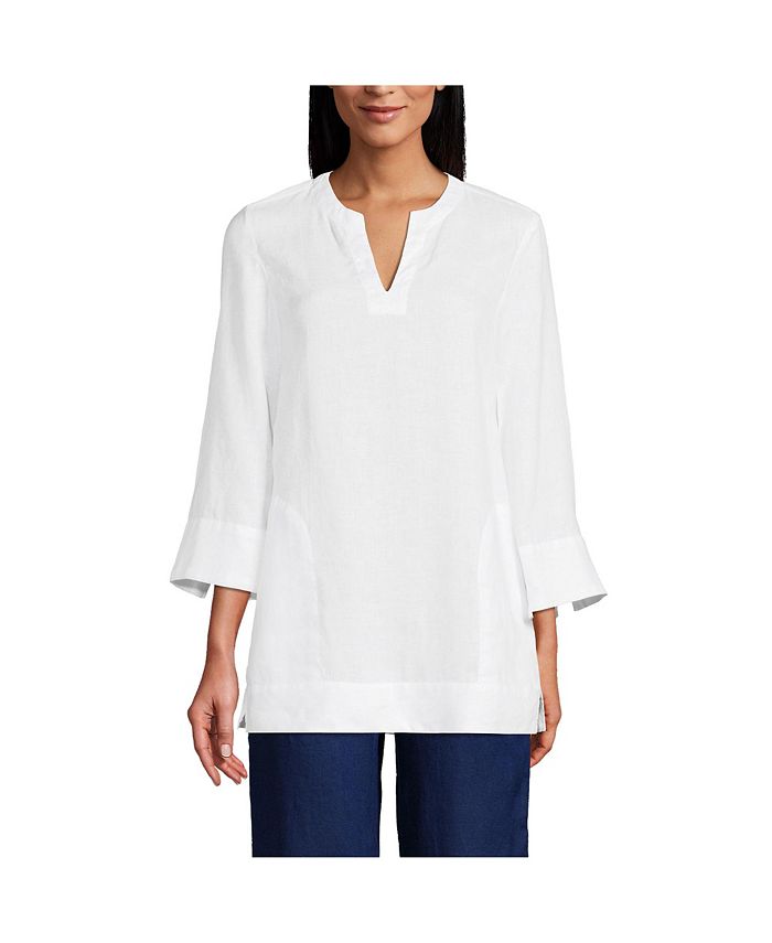 Lands' End Women's Linen Split Neck Tunic Top - Macy's