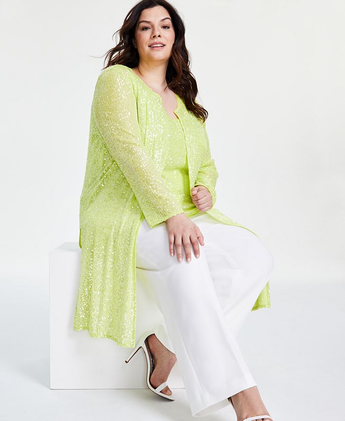Anne Klein Plus Size Sequin Mesh Duster - Macy's