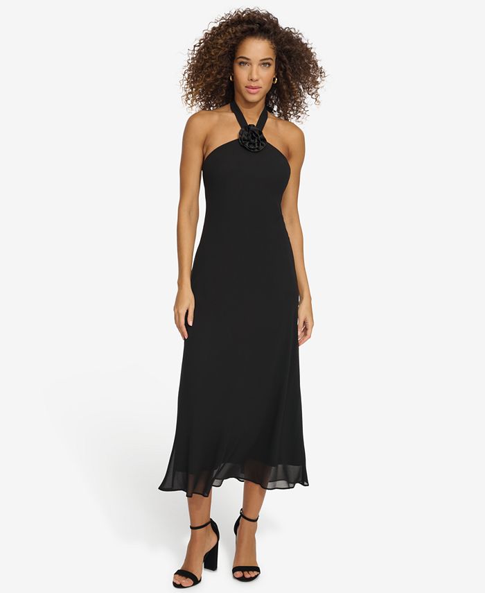 Siena Women's Rosette-Trim Open-Back Halter Dress - Macy's