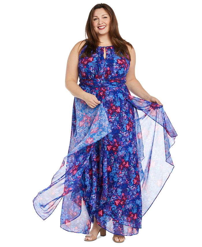 R & M Richards Plus Size Floral-Print Ruffled Maxi Dress - Macy's