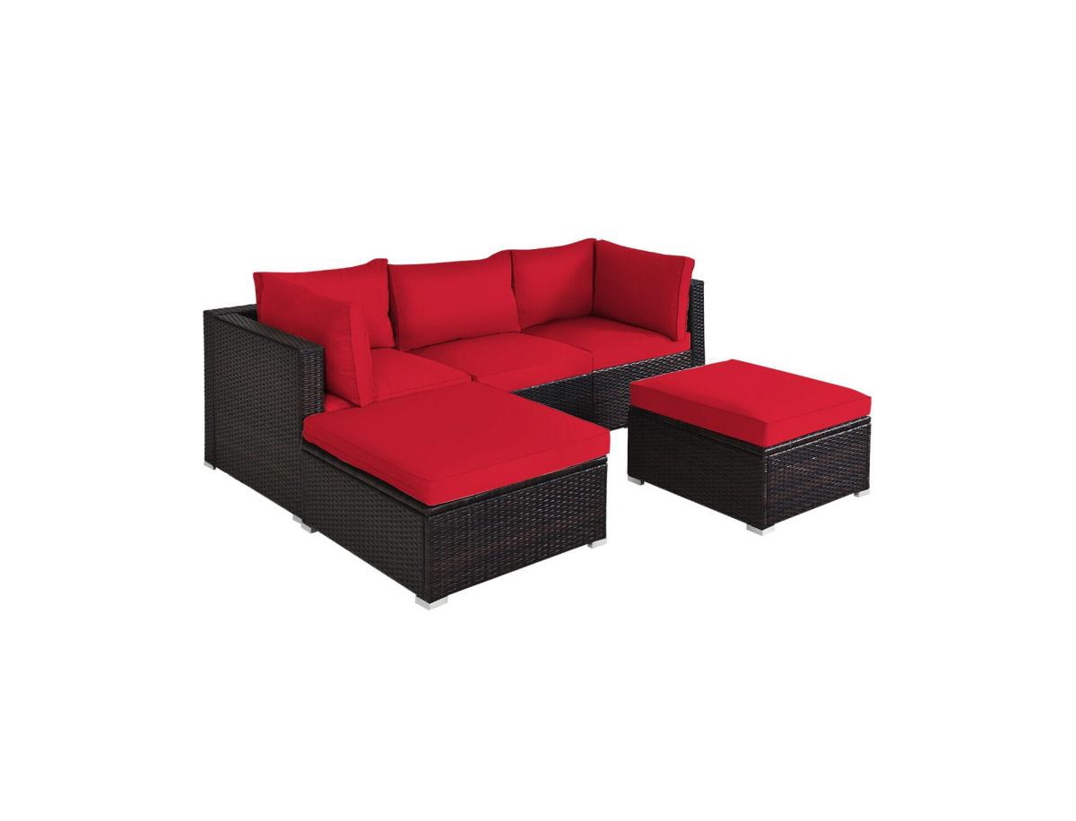 Click here for Slickblue 5 Pieces Patio Sectional Rattan Furnitur... prices
