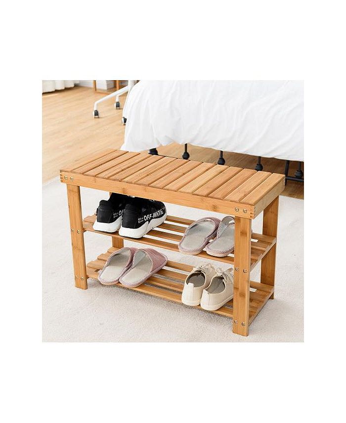 Slickblue 2-Tier Bamboo Shoe Bench Entryway Storage Racks - Macy's