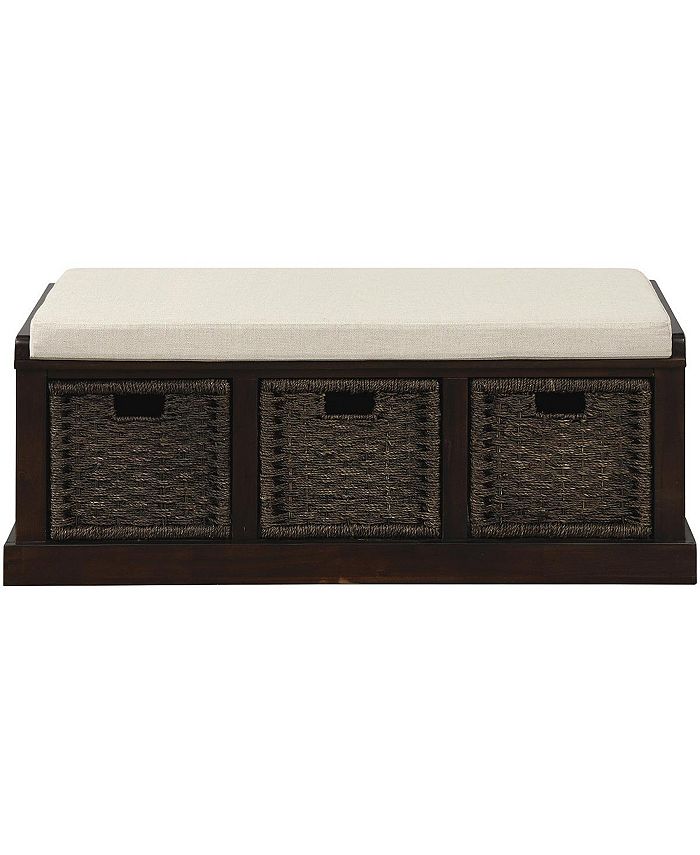 Simplie Fun Rustic Storage Bench With 3 Removable Classic Rattan Basket ...