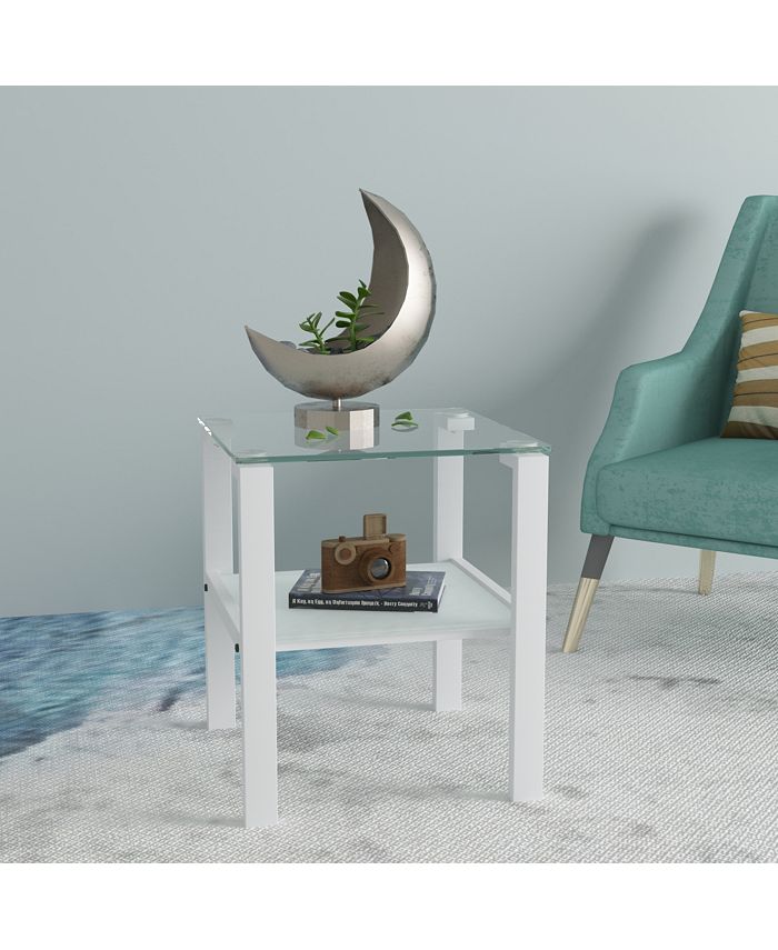Simplie Fun Glass two layer tea table, small round table, bedroom ...