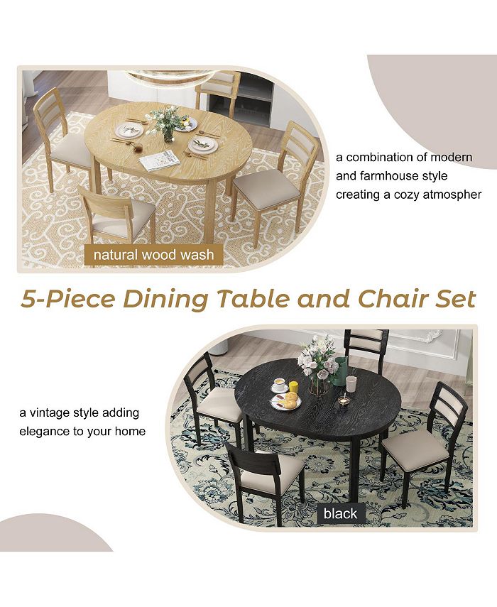 Simplie Fun 5-Piece Farmhouse Dining Set with Extendable Table - Macy's