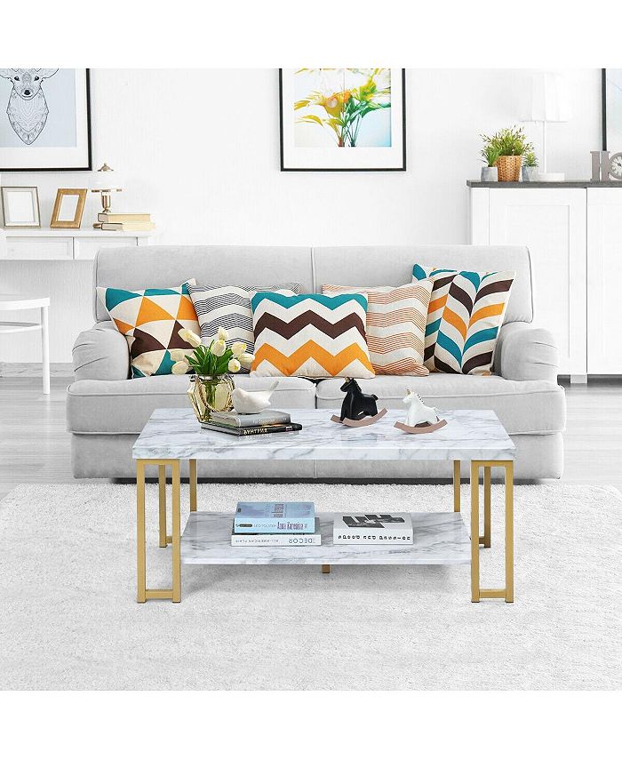Slickblue 2-Tier Rectangular Modern Coffee Table with Gold Print Metal ...