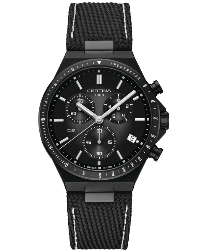 Certina Men's Swiss Chronograph DS-7 Black Synthetic Strap Watch 41mm ...