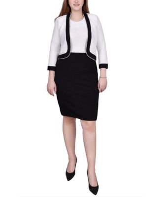 NY Collection Petite 3/4 Sleeve Textured Knit 2 Piece Dress Set - Macy's