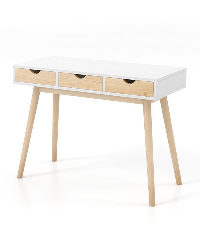 Slickblue Computer Desk with 3 Drawers and Solid Rubber Wood Legs for ...