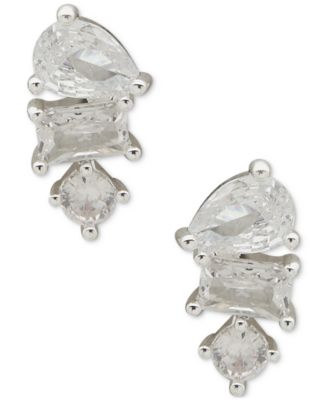 Anne Klein Silver-Tone Mixed Cut Crystal Stud Earrings - Macy's