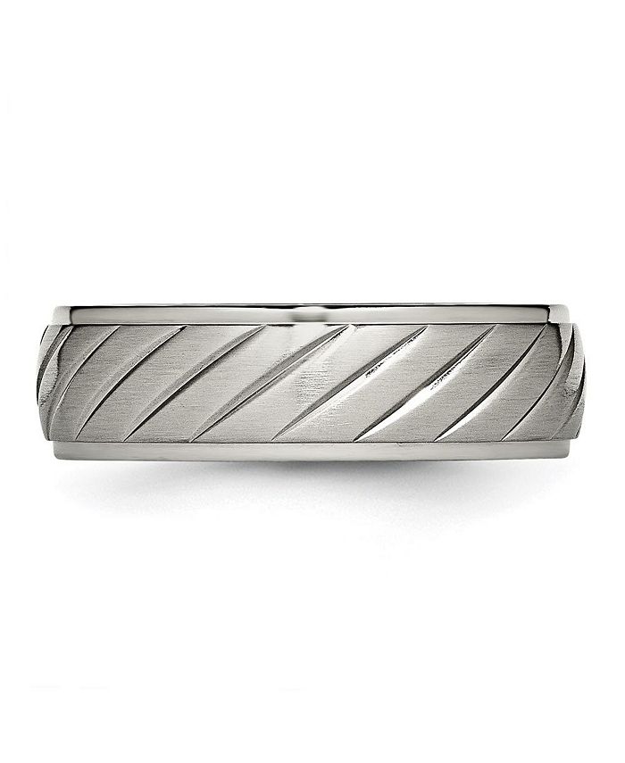 Chisel Titanium Brushed and Polished Grooved Wedding Band Ring - Macy's