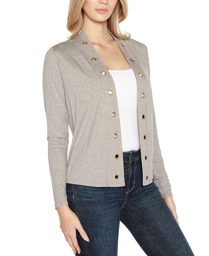 Belldini Women's Grommet Detail Cropped Knit Cardigan - Macy's