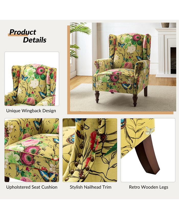 Hulala Home Millicent Upholstered Wingback Armchair with Nailhead Trim ...