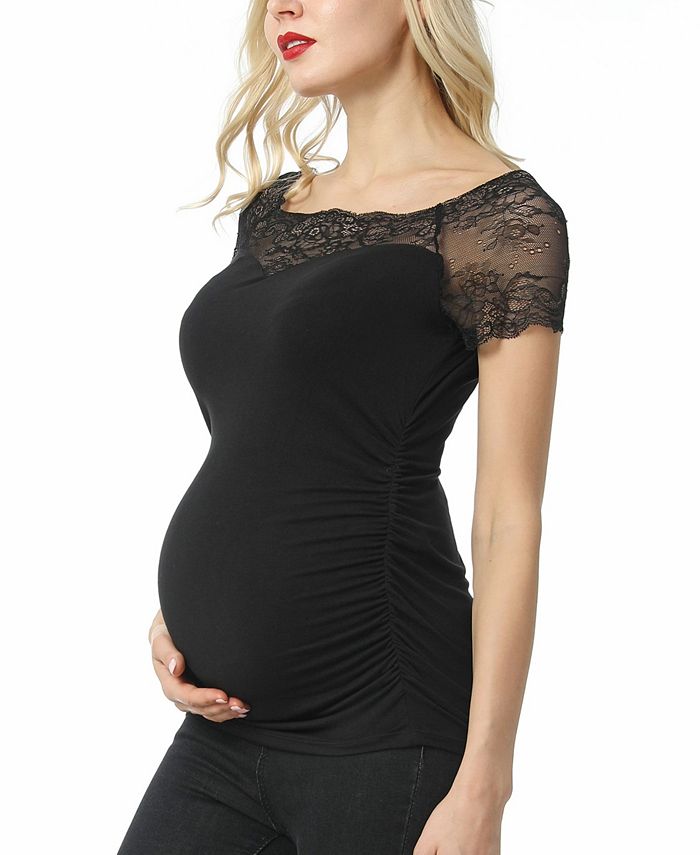 kimi + kai Maternity Lace Shoulder Ruched Top - Macy's