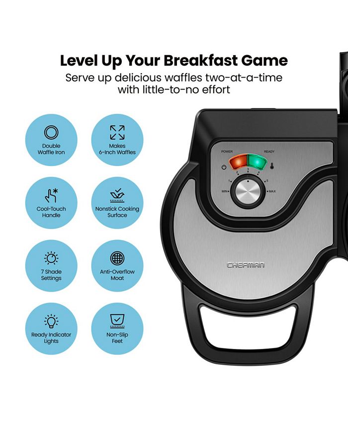Chefman Double 6" Waffle Maker w/ Shade Selector, Non Stick Plates - Macy's