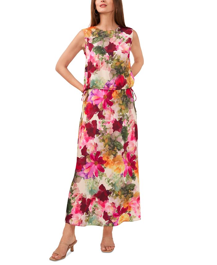 Vince Camuto Women's Floral Print Drawstring-Hem Sleeveless Top - Macy's