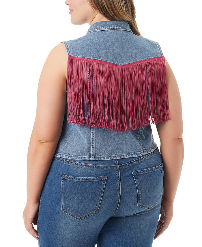 Jessica Simpson Trendy Plus Size Cropped Fringe Denim Vest - Macy's
