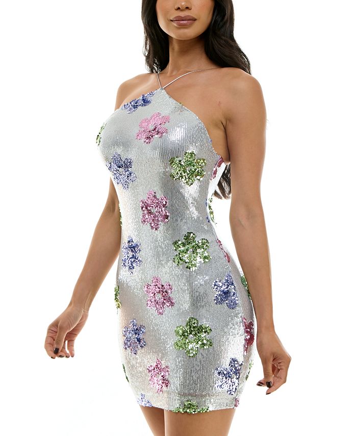 B Darlin Juniors' Sequin Halter Mini Dress - Macy's