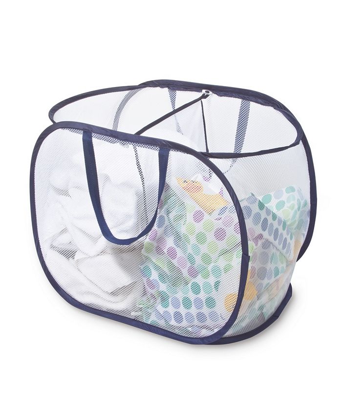 Smart Design Deluxe Mesh Pop-Up 2-Compartment Laundry Sorter Hamper ...