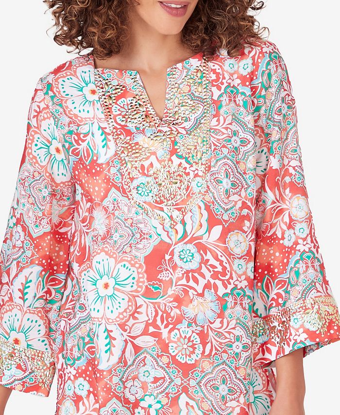 Ruby Rd. Petite Silky Floral Voile Top - Macy's