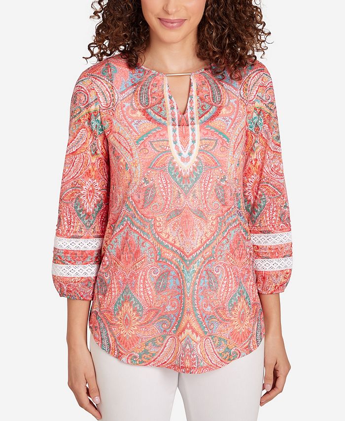 Ruby Rd. Petite Paisley Lace Knit Top - Macy's