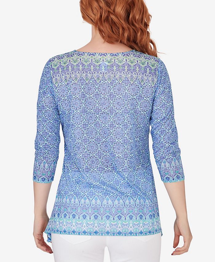 Ruby Rd. Petite Burnout Geometric Knit Top - Macy's