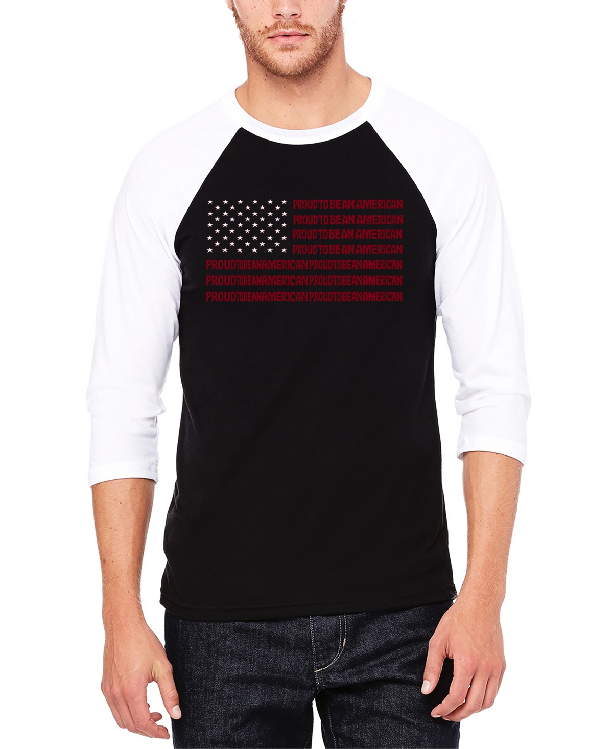 Click here for La Pop Art Proud To Be An American - Mens Raglan B... prices