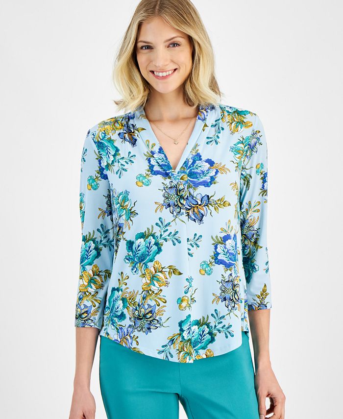 JM Collection Women's Printed V-Neck Top, Created for Macy's - Macy's