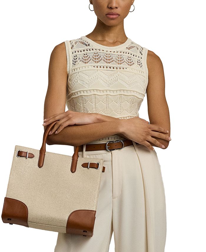 Lauren Ralph Lauren Metallic Canvas Medium Devyn Tote Bag - Macy's