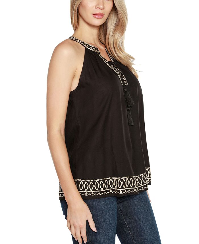 Belldini Women's Lurex Embroidered Keyhole Tank - Macy's