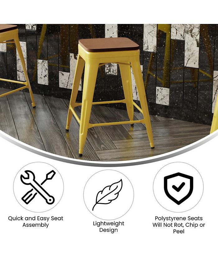 EMMA+OLIVER Kam Backless Metal Indoor-Outdoor Stool With All-Weather ...