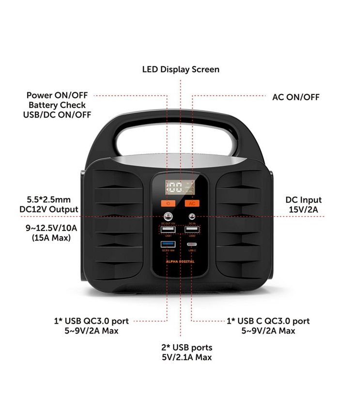 Alpha Digital Portable Power Station, 155Wh/42000mAh, Rechargeable Emergency Battery - Macy's