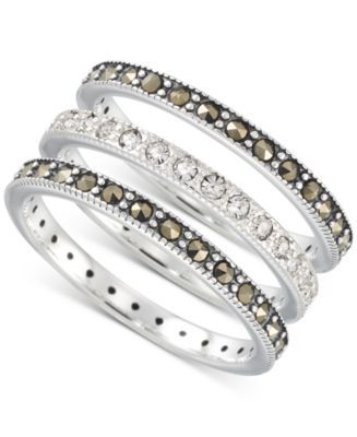 3-Pc. Set Marcasite (7/8 ct. t.w.) & Crystal Stack Rings in Sterling ...