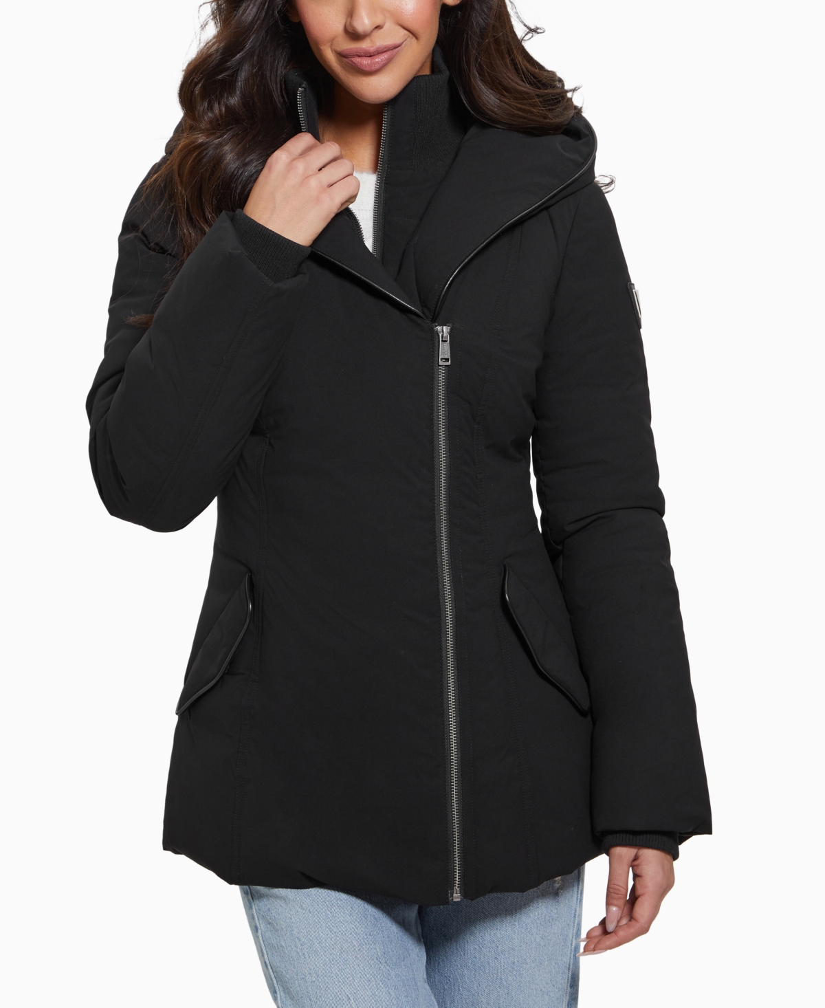 Click here for Guess Womens Bibbed Shawl-Collar Hooded Puffer Coa... prices