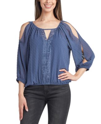 BCX Juniors' Round-Neck Clip-Dot Cutout Top - Macy's