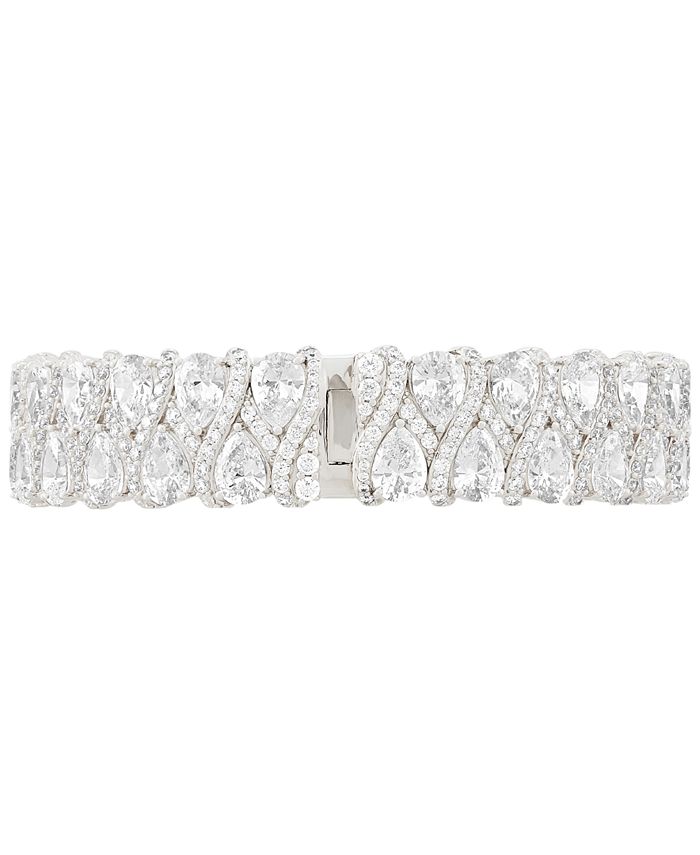 Arabella Cubic Zirconia Mixed Cut Wide Bangle Bracelet in Sterling ...